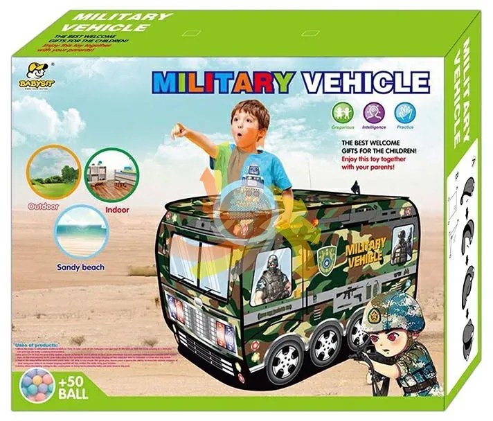 PEPU Dětský vojenský domeček stan s míčky