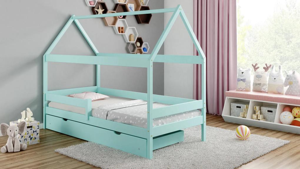 BabyBeds Dětská postel z masivu domeček tyrkysová Velikost postele: 160x80 cm, Úložný prostor: Jeden velký šuplík na kolečkách Modrá