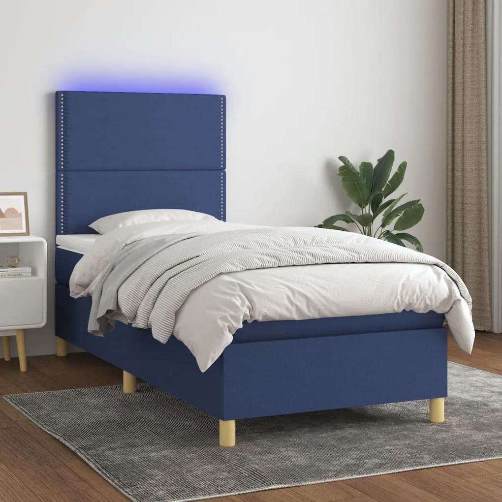 vidaXL Box spring postel s matrací a LED 80 x 200 cm textil [3135311] Barva: Modrá