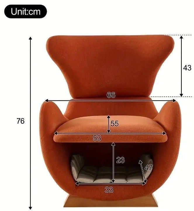 Křeslo ušák, relaxační, prostor pro mazlíčka, nohy masiv, látka oranžová, NoBi PAPRA