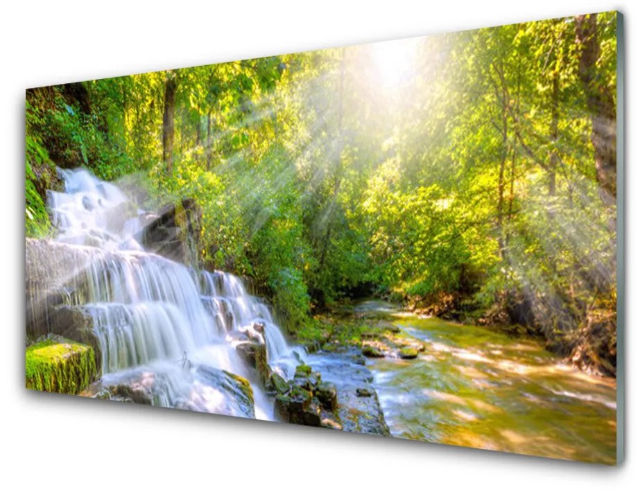 akrylový obraz Vodopád Les Příroda 140x70cm