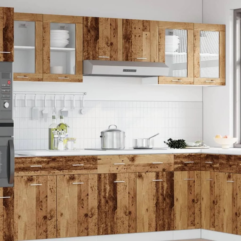 Závěsná Prosklená Skříňka Old Wood 40X31X60 Cm Kompozitní Dřevo Staré Dřevo