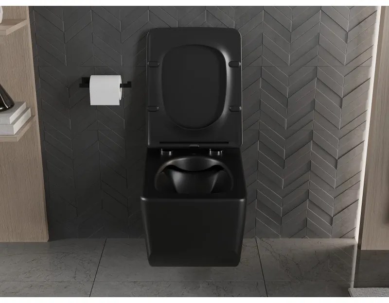 Mexen Vera WC mísa Rimless s pomalu padající deskou slim, duroplast, Matná Černá - 30164070