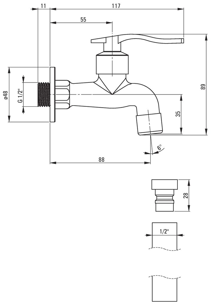 Deante Deante, baterie na studenou vodu s 1/2" a perlátorem a adaptérem, chromová, BEZ_122L