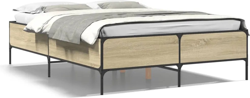 Rám postele dub sonoma 140 x 190 cm kompozitní dřevo a kov 3279808