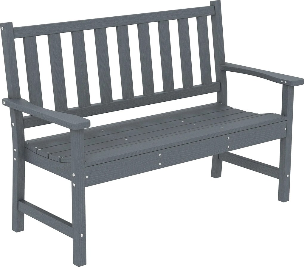Outsunny 2místná odolná zahradní lavice, HDPE plast, dřevěný dekor, ergonomické opěradlo, nosnost 240 kg, 130 × 59 × 91 cm | Aosom