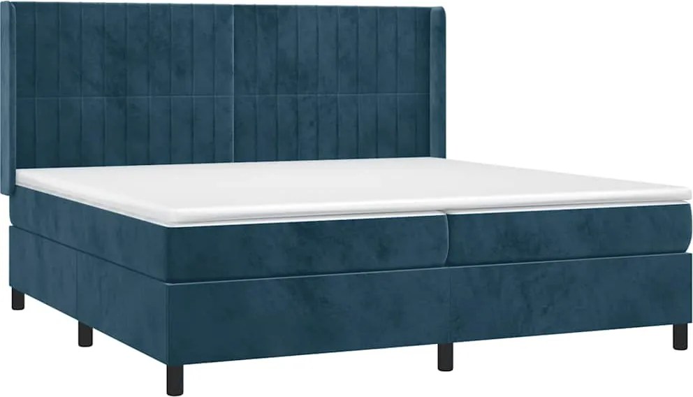 Box spring postel s matrací a LED tmavě modrá 200x200 cm samet 3139707