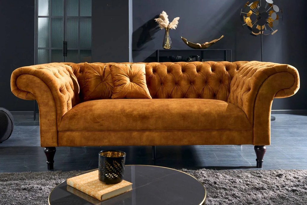 Designová sedačka Rubby Chesterfield 225 cm hořčičný samet