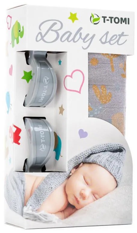 T-tomi Baby set - bambusová osuška + kočárkový kolíček Rainbow