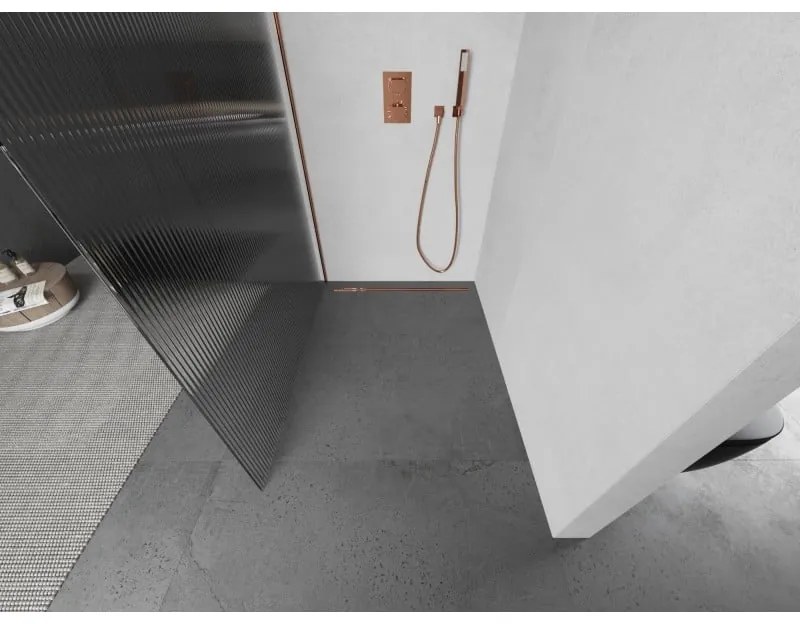 Mexen Kioto L, sprchová zástěna Walk-In 120 x 200 cm, 8mm sklo s žebrovým vzorem, růžové zlato profil, 800-120-103-60-09