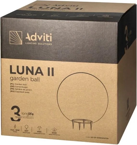 Venkovní lampa koule LUNA II Adviti AD-OP-6586WE27ZM E27, max.18W, IP65, pr.280, bílá