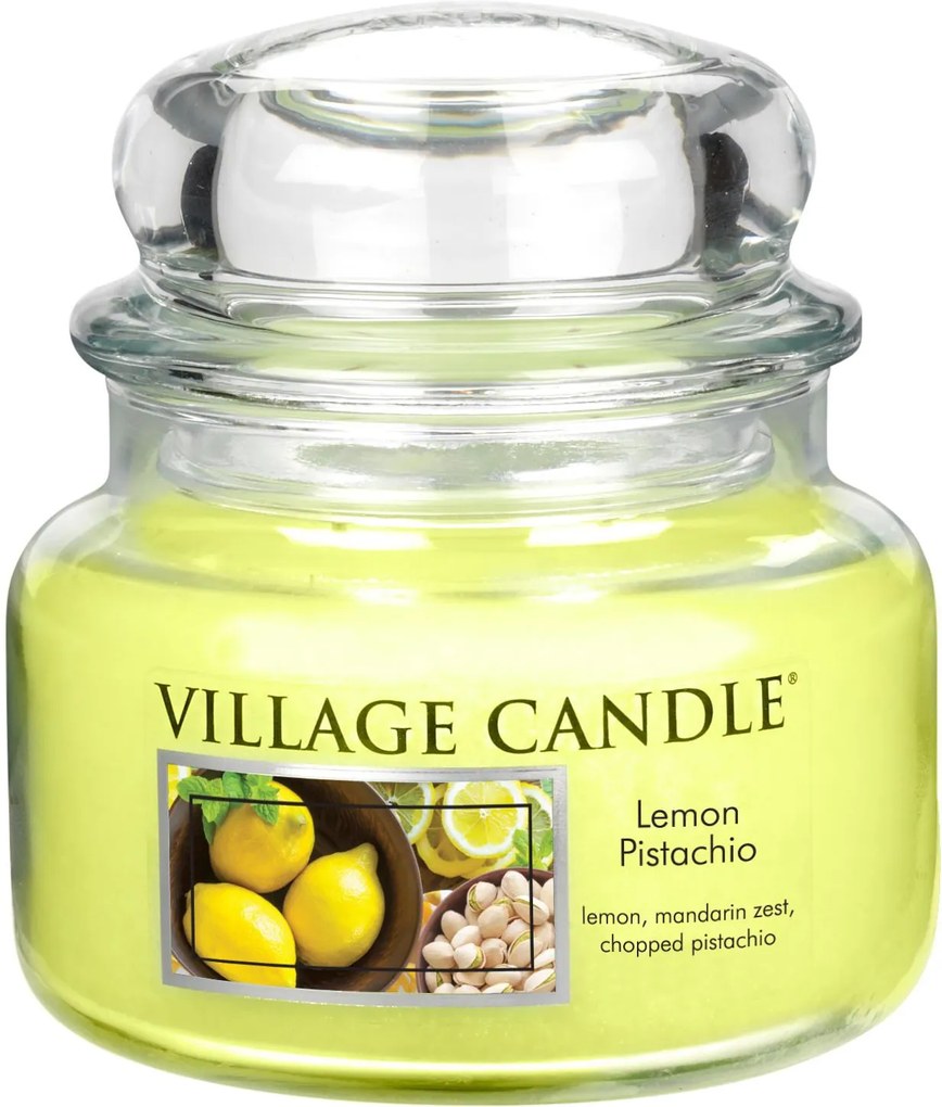 VILLAGE CANDLE Svíčka ve skle Lemon Pistachio - malá, zelená barva, sklo