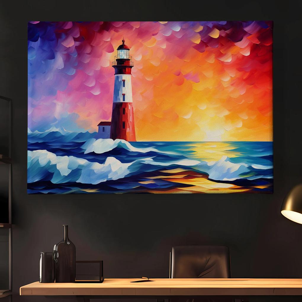 Obraz na plátně - Opuštěný maják a barevný západ slunce FeelHappy.cz Velikost obrazu: 180 x 120 cm