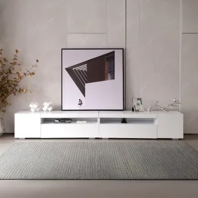 Aosom Moderní televizní skříňka s LED osvětlením, bílé čelo, 240 cm, pro obývací a jídelní pokoj, bílá
