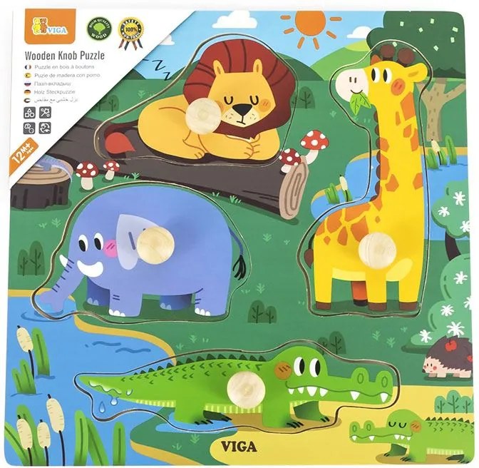 Dětské dřevěné puzzle s úchyty Viga Divoká zvířata 4 ks