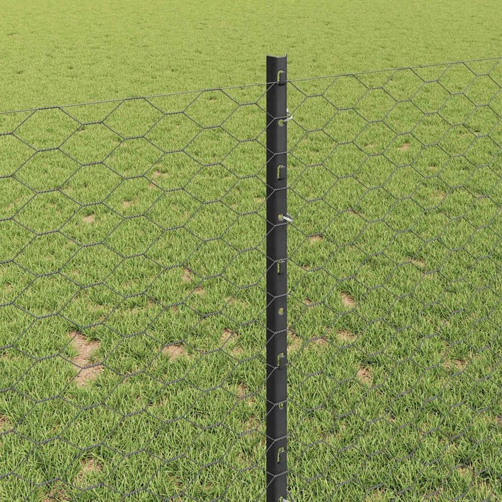 Hexagonální plot s podpěrou 10 x 0,8 m Ocel potažená PVC Šedá 3336819