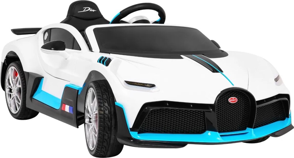 Ramiz Dětské autíčko na baterie Bugatti Divo bílé + dálkové ovládání + EVA kola + pomalý start + LED + MP3