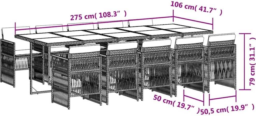 11dílný zahradní jídelní set s poduškami černý polyratan 3210931