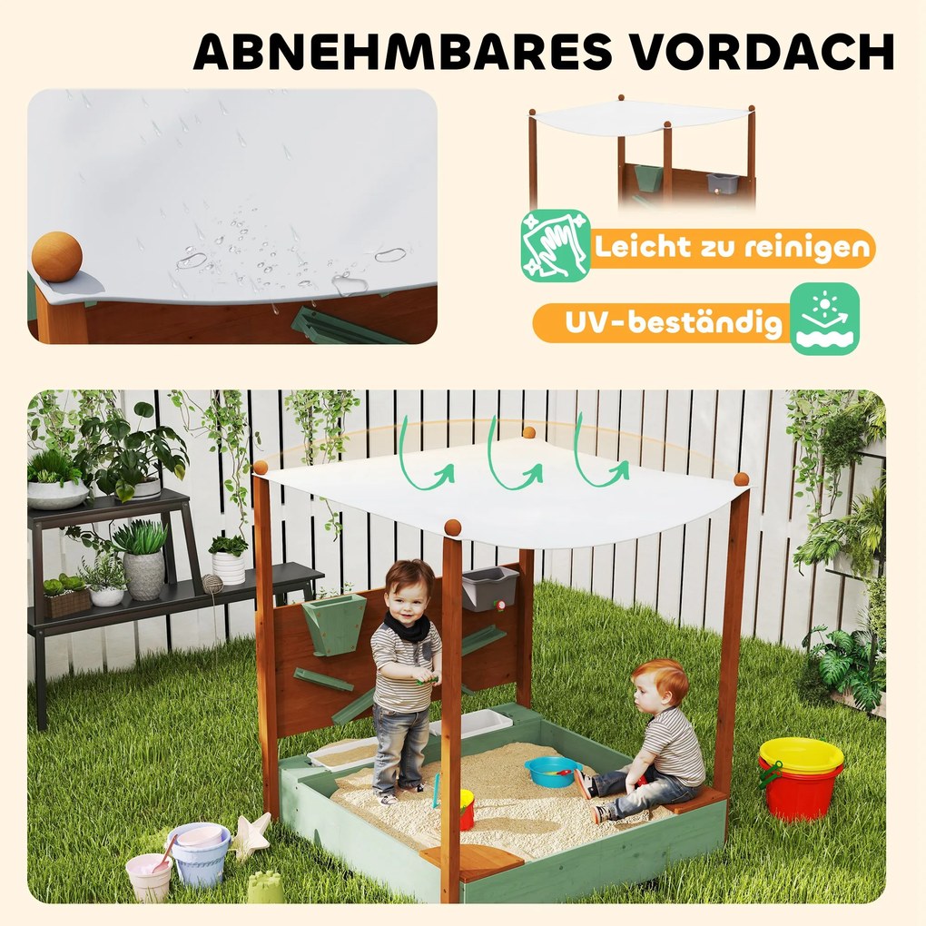 AIYAPLAY Pískoviště s Krytem 116 x 112,5 cm z Impregnovaného Masivního Dřeva s Lavicemi, Pokrytí, Pískové Hračky, Pískoviště na Terasu, Balkon, Zahra…