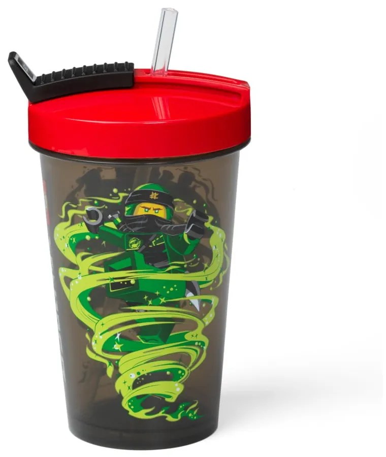 Zelený kelímek s červeným víčkem a brčkem LEGO® Ninjago, 500 ml