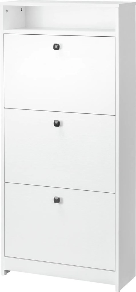 HOMCOM Botník s 3 sklápěcími přihrádkami (18 párů bot) a 1 úložnou policí z dřevotřísky, bílý, 60x24x132cm