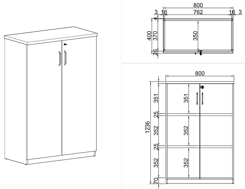 Kancelářská skříň ARRISTO LUX, 800 x 400 x 1236 mm, bříza