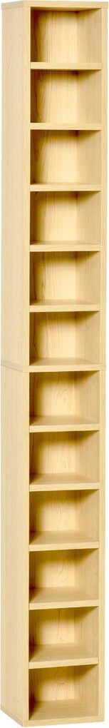 HOMCOM Úložný sloupec na CD a DVD, regál se 12 přihrádkami, kapacita max. 204 CD, 21 x 20 x 175 cm, přírodní dřevo | Aosom