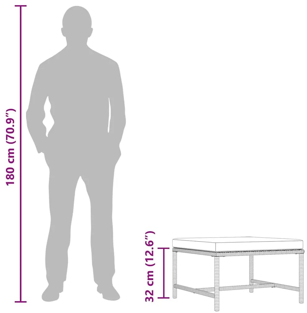 vidaXL Marketos Dílčí podnožka s poduškou šedá polyratan