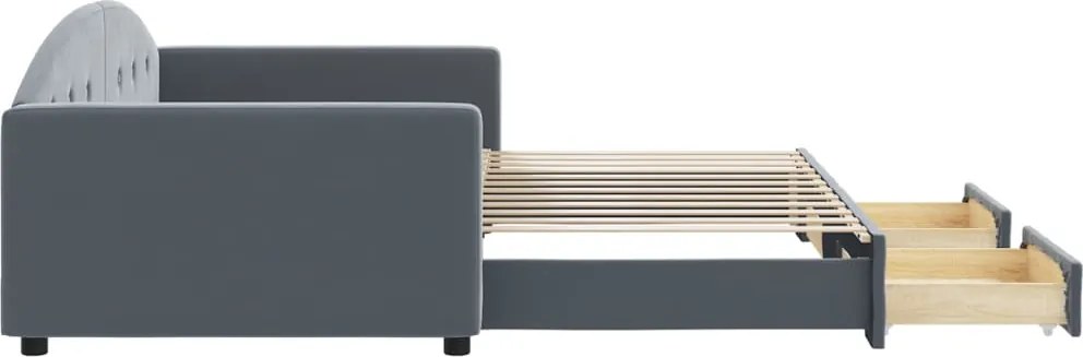 Válenda s přistýlkou a zásuvkami tmavě šedá 100 x 200 cm samet 3197357