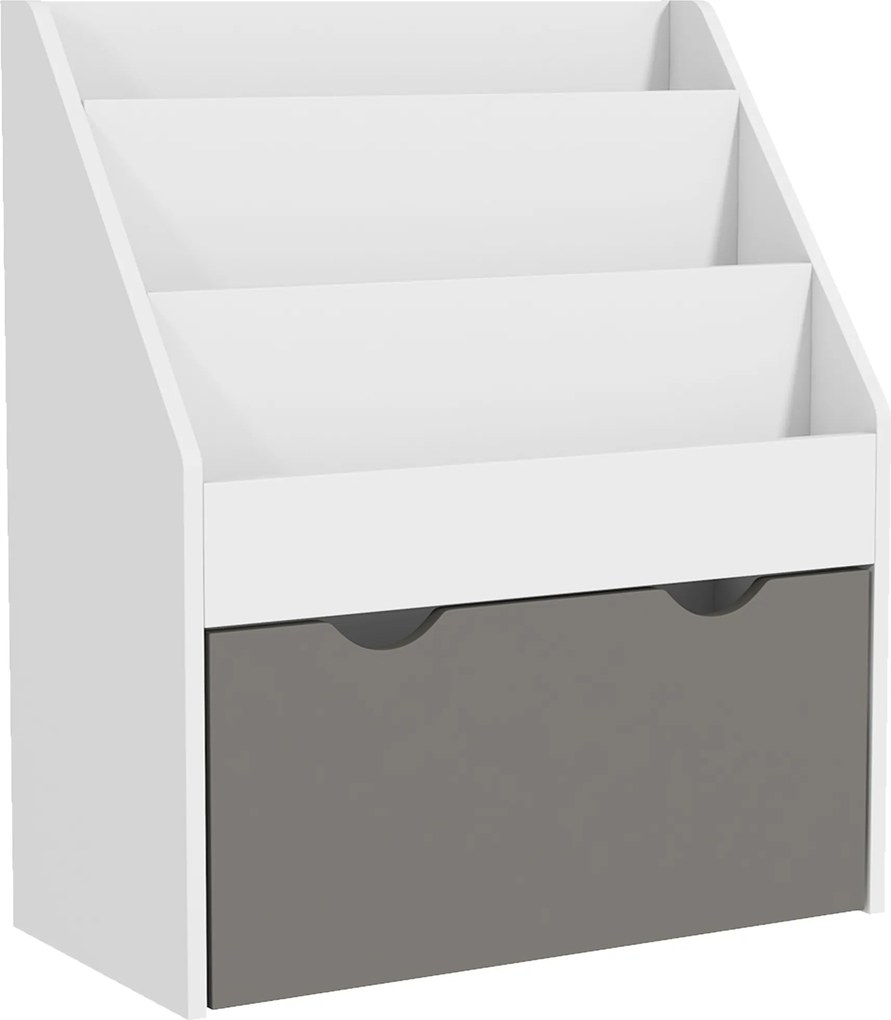 AIYAPLAY dětský regál pro 3-8 let s 3 policemi a spodní zásuvkou, z MDF, 62,5x30x70 cm, šedý