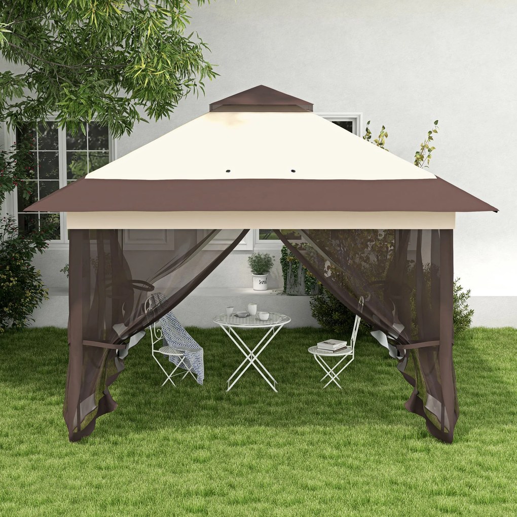 Outsunny zahradní pavilon Pop-Up skládací ocel polyester moskytiéra + transportní taška na kolečkách khaki hnědá