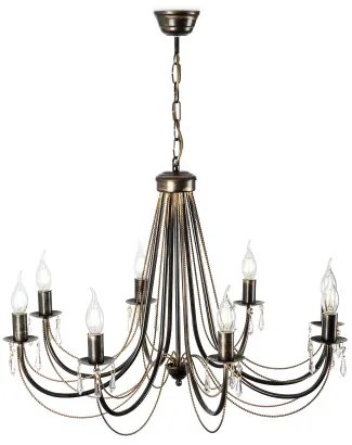 Light for home - Závěsný lustr na řetězu 19633 "DANIEL CRYSTAL", 8x40W, E14, černá, zlatá, patina