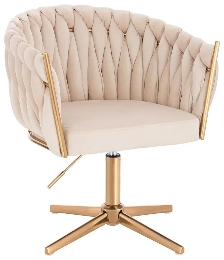 LuxuryForm DESIGN Otočná židle NORDEN VELUR na zlatém kříži - krémová