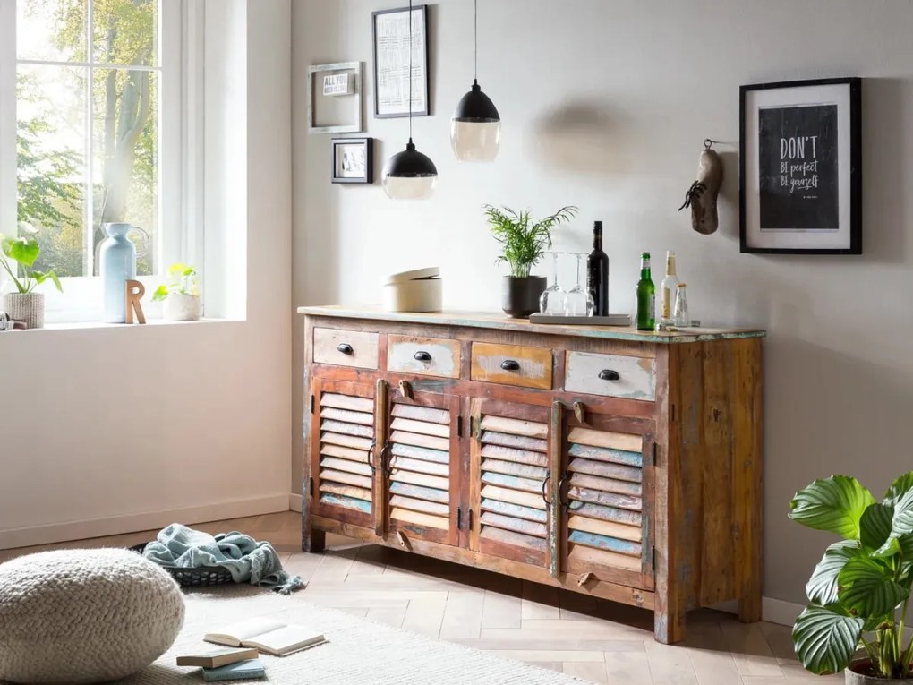 furniture-nabytek.cz - Masivní komoda Westhill z recyklovaného dřeva, lakovaná, vícebarevná – 182×45×90 cm