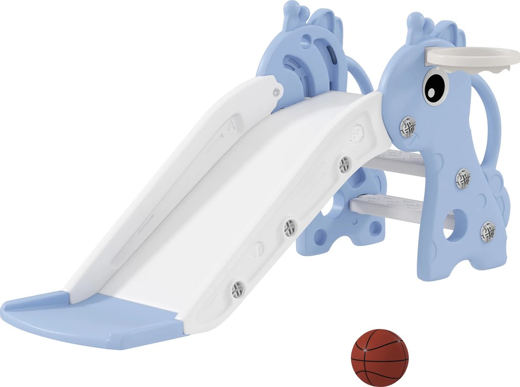 Dětská skluzavka AIYAPLAY s basketballovým košem pro batolata, plastová skluzavka do interiéru i exteriéru pro děti od 1 do 3 let, modrá