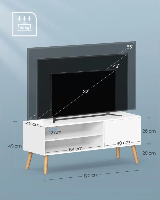 TV stolek – bílý minimalistický design, 120 × 40 × 49 cm
