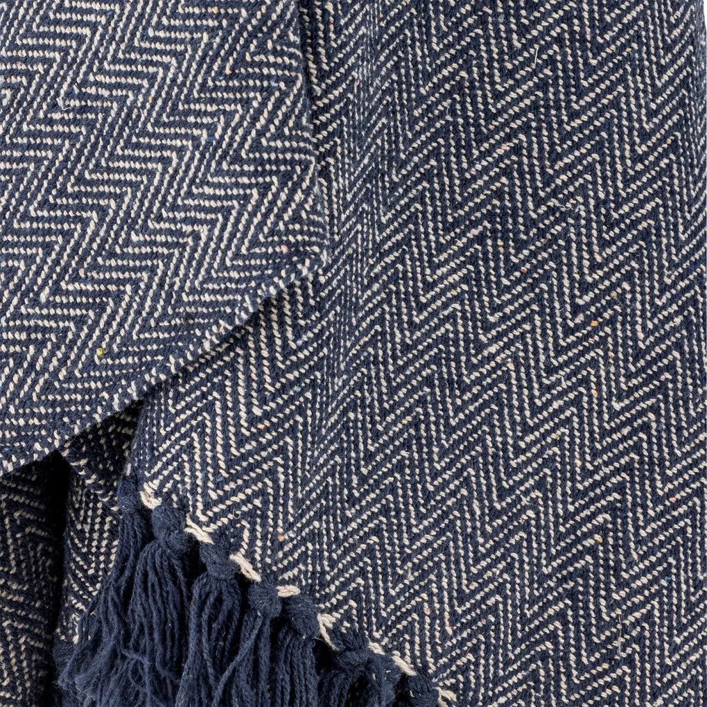 Pléd z recyklované bavlny 160x130 cm HERRINGBONE Bloomingville - modrý