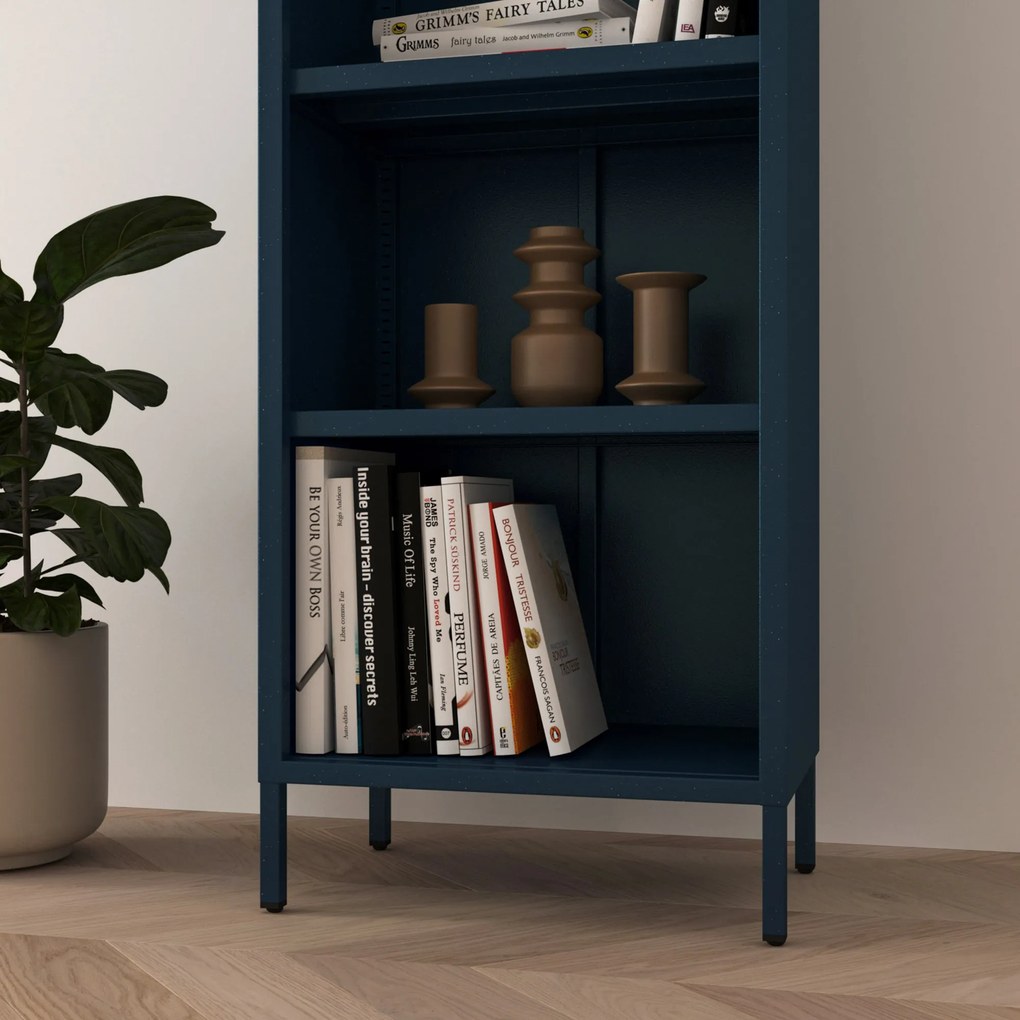 Regál plytký otevřený na knihy na nožičkách námořnická modrá, 500x1800x350 mm: MARIO Modern