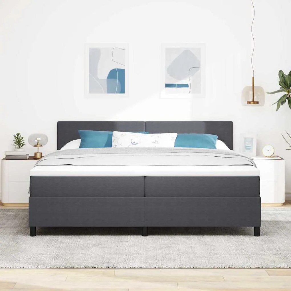 Postel s boxspringem s čelo Tmavě šedá a bílá 200 x 200 cm 3337528