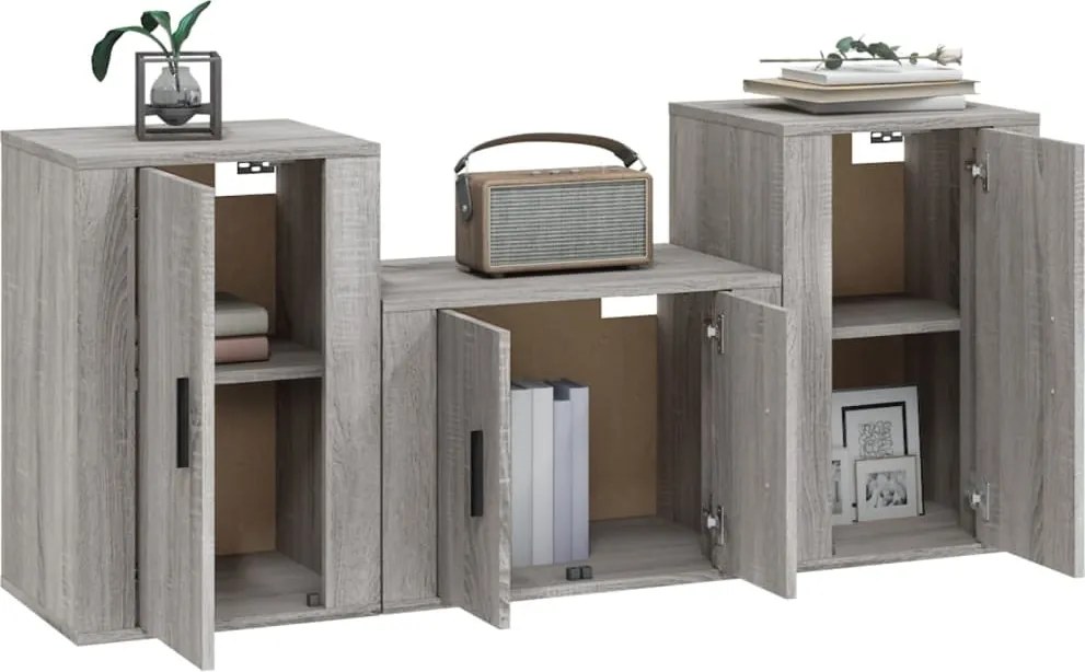 3dílný set TV skříněk šedý sonoma kompozitní dřevo 3188500