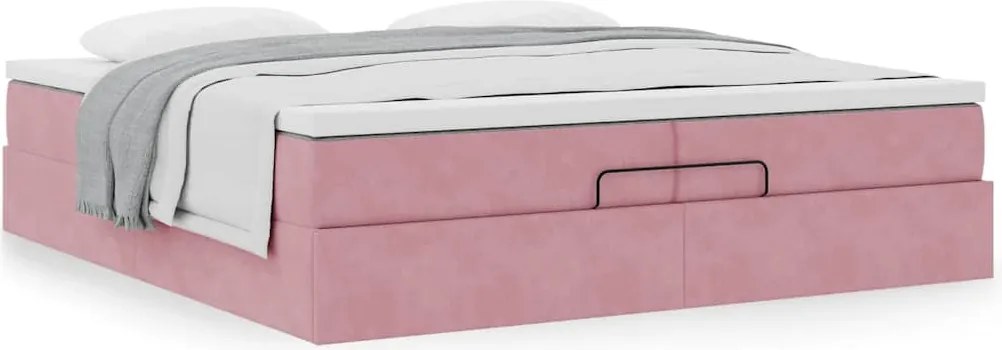 Osmanský rám postele s matrací růžová 200x200cm samet 3311212