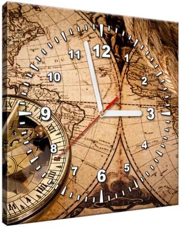 Tištěný obraz s hodinami Mapa světa 30x30cm ZP1133A_1AI