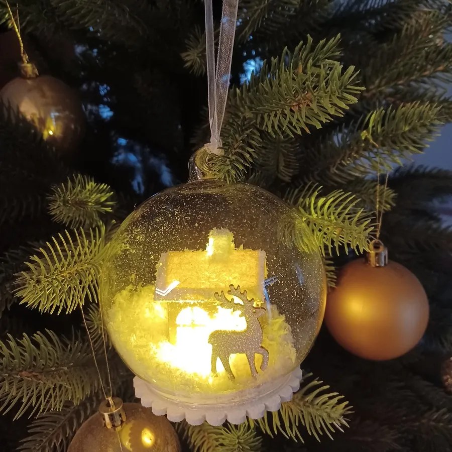 LED svítící koule 10 cm, teple bílá, na baterie LR41, interiér