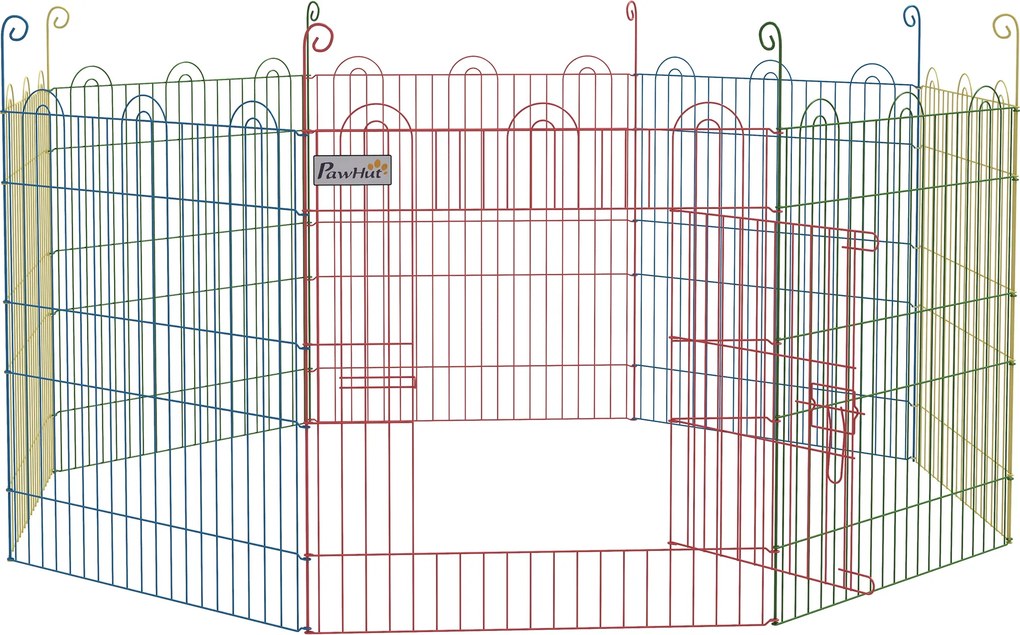 PawHut Oplocený výběh, kotec pro štěňata, modulární design, uzamykatelný, ocel, Ø156x60H cm, barevný