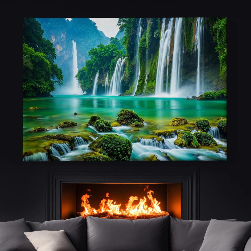 Obraz na plátně - Velké vodopády v džungli FeelHappy.cz Velikost obrazu: 180 x 120 cm