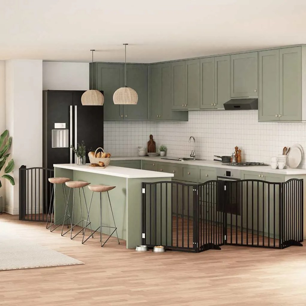 Zábrana pro psy s dvířky skládací 6 panelů černá 480 cm topol 3155629