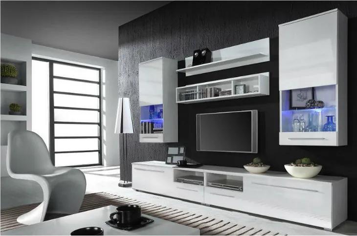 Elegantní obývací stěna LUNA B Bílá / Bílý lesk Barevné osvětlení LED: bez osvětlení +0Kč