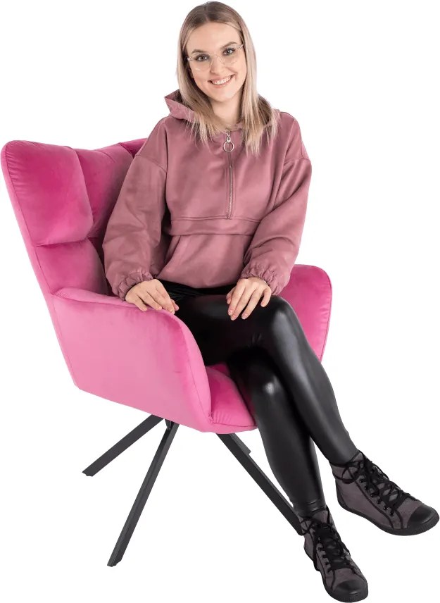 Designové otočné křeslo, růžová Velvet látka / černá, KOMODO
