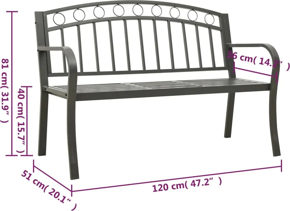 Zahradní lavice se stolkem šedá 120 cm ocel 319585
