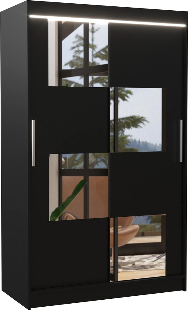ADRK Furniture Posuvná skříň se zrcadlem a LED osvětlením LUGANO 120 SW-LUG-B-120+L-V030
